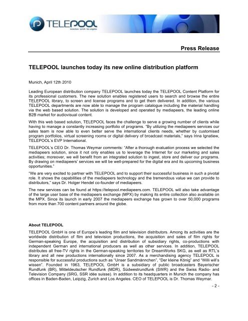 100412 mediapeers press release Telepool launches new online ...