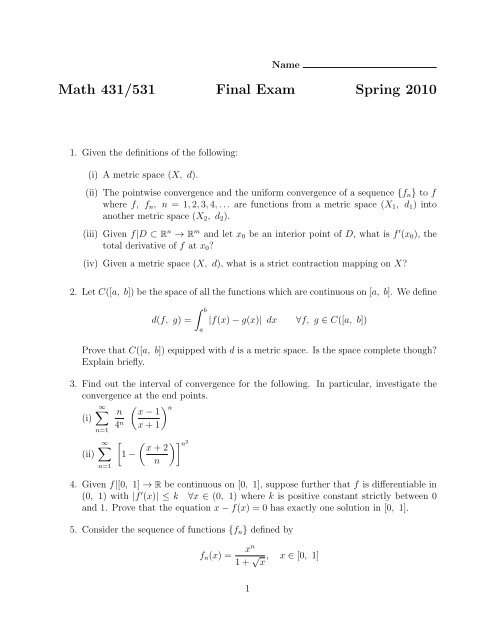 Math 431/531 Final Exam Spring 2010