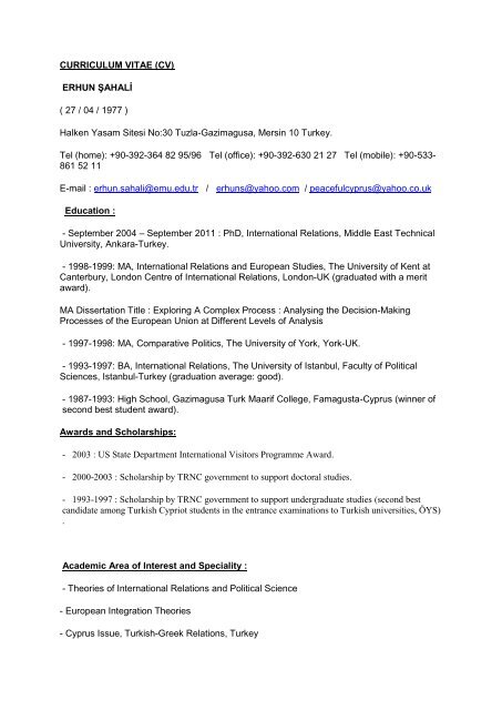 CURRICULUM VITAE (CV) - Department of Political Science and ...