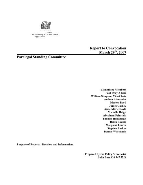 Paralegal Standing Committee report - The Law Society of Upper ...
