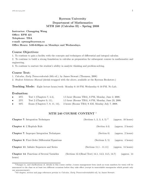 Course Outline - Mathematics - Ryerson University