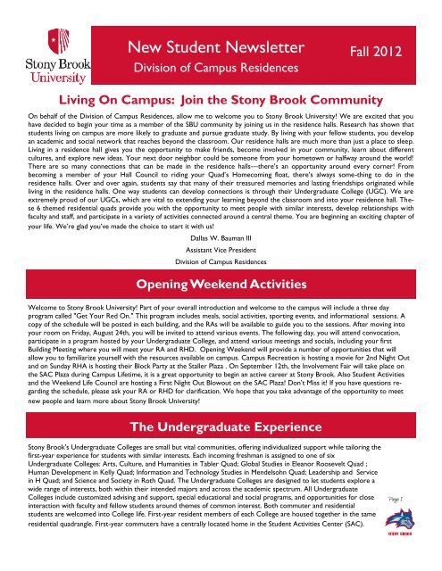 New Student Newsletter - Student Affairs - Stony Brook University