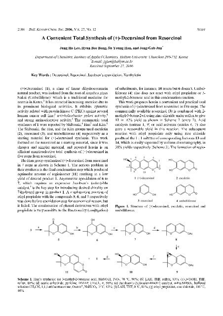 A Convenient Total Synthesis of (+)-Decursinol from Resorcinol