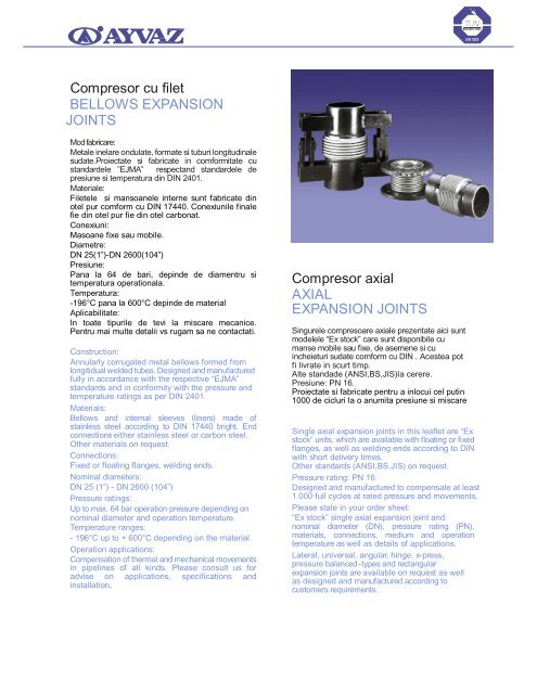Compensator axial cu flansa - Compensatori
