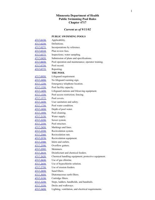 MN Department of Health Pool Code Book - Horizon Commercial ...