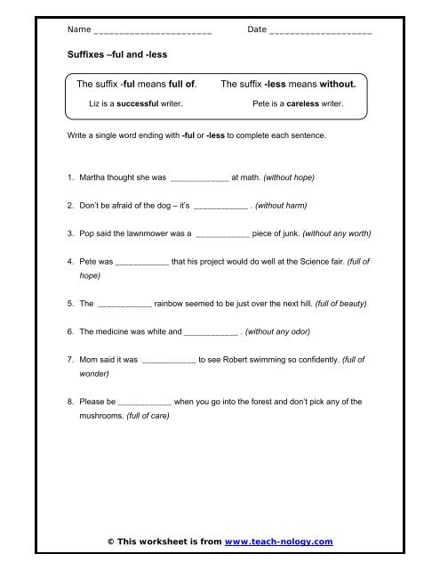 Suffixes â ful and -less - Teach-nology