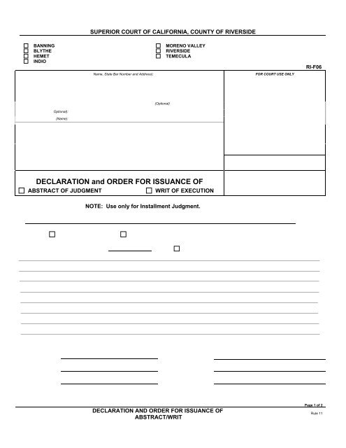 DECLARATION and ORDER FOR ISSUANCE OF - Superior Court ...