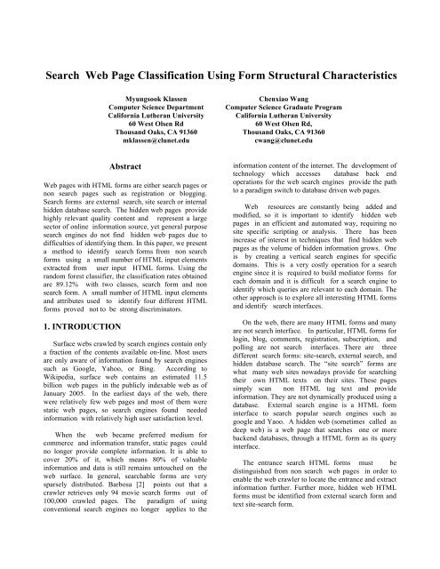 Search Web Page Classification Using Form Structural Characteristics
