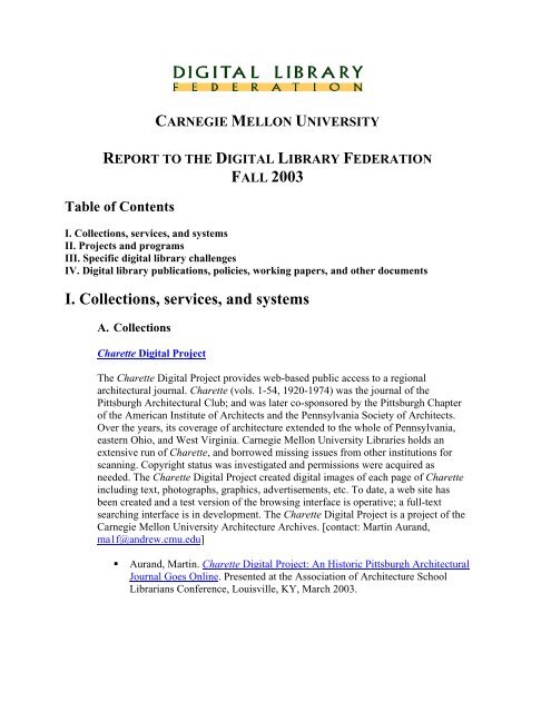 I. Collections, services, and systems - Digital Library Federation