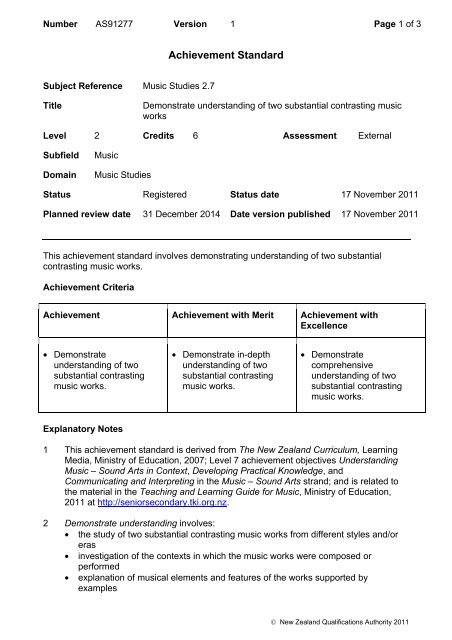 Achievement Standard - NZQA