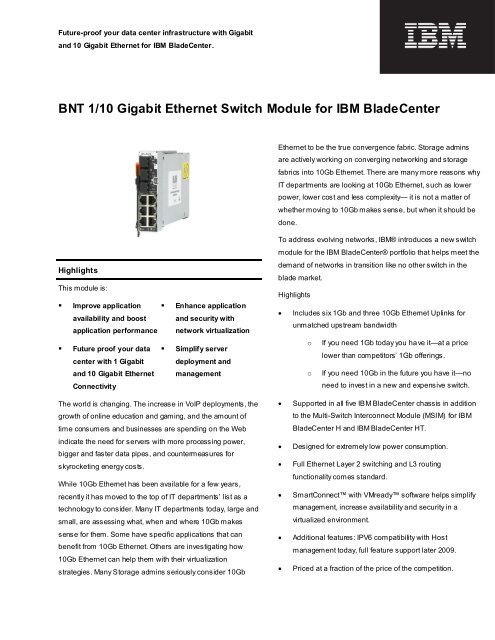 BNT 1/10 Gigabit Ethernet Switch Module for IBM BladeCenter