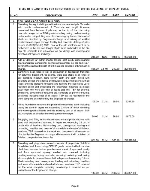 2. bills of quantities