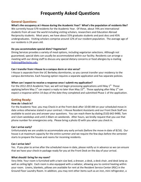 Frequently Asked Questions - International House Berkeley