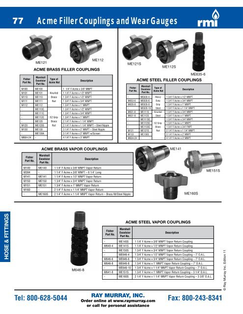 Acme Filler Couplings and Wear Gauges - Ray Murray Inc.