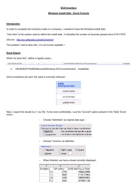 OCS Inventory Windows Install Date - OCS Inventory NG