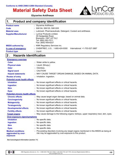Glycerine Antifreeze - LynCar Fire