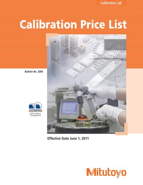 Calibration Price List - Mitutoyo America Corporation
