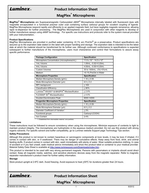 MagPlex Microspheres Product Information Sheet - Luminex