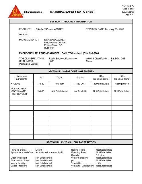 Sikaflex Primers MSDS-February 2009.pdf - Northland Construction ...