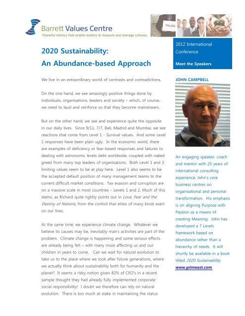2020 Sustainability - Barrett Values Centre