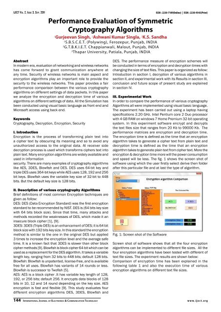 Performance Evaluation Of Symmetric Cryptography Algorithms Iject
