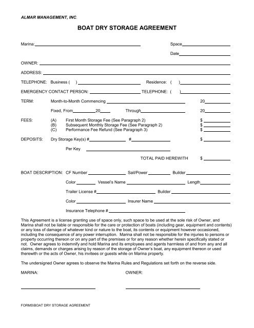 BOAT DRY STORAGE AGREEMENT - Cabrillo Isle Marina