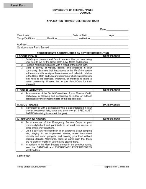 Merit Badge Application Form