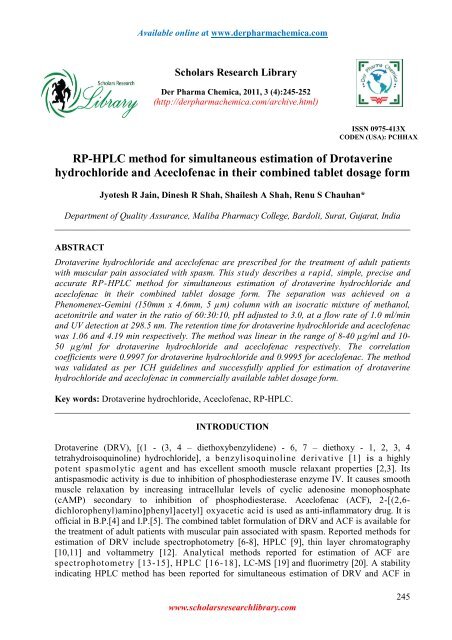 Rp Hplc Method For Simultaneous Estimation Of Drotaverine 59 Off