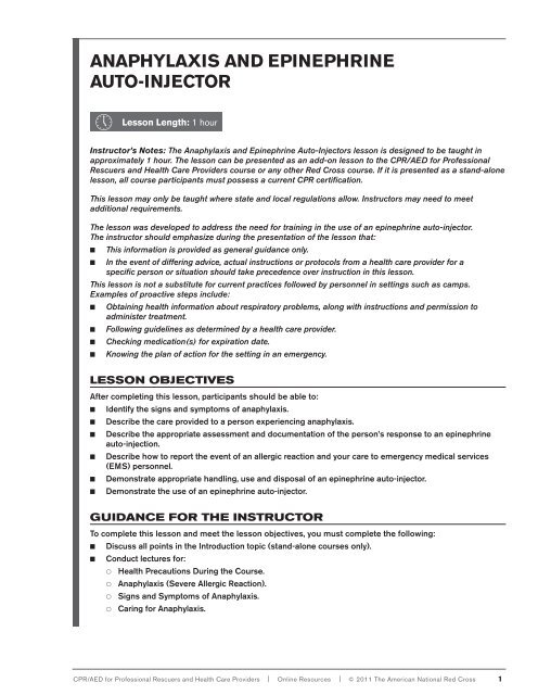 Anaphylaxis and Epinephrine Auto-Injectors In ... - Instructor's Corner