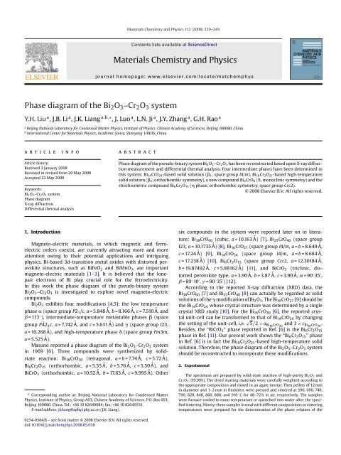 Materials Chemistry and Physics Phase diagram of the Bi2O3 ...