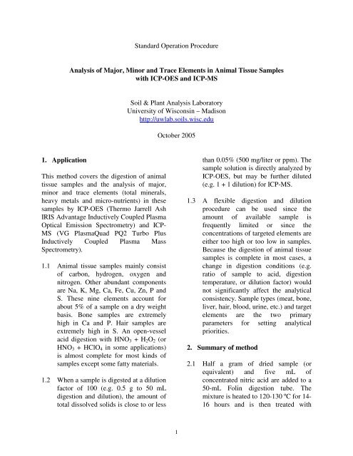 Analysis of Major, Minor and Trace Elements in Animal Tissue