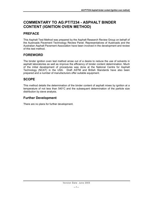 ignition oven method - Austroads