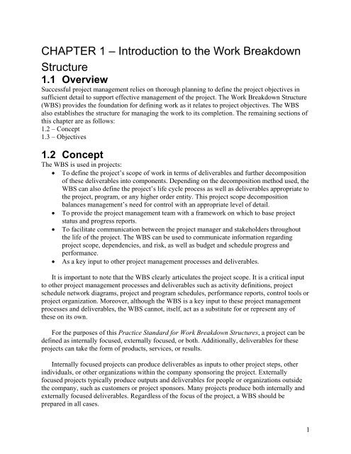 CHAPTER 1 Introduction to the Work Breakdown Structure