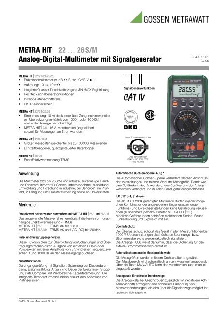 26S/M Analog-Digital-Multimeter mit ... - Gossen-Metrawatt