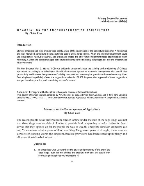 Memorial on the Encouragement of Agriculture, by Chao Cuo [PDF]