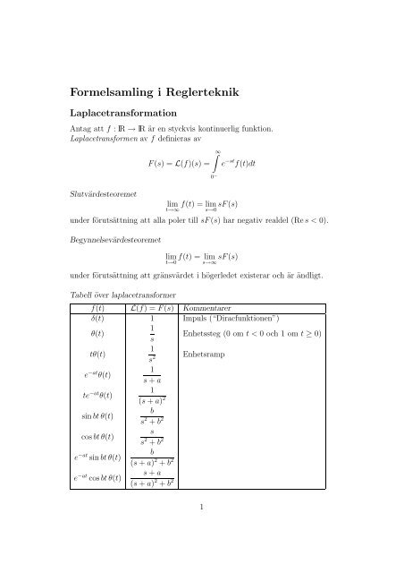 Formelsamling i Reglerteknik