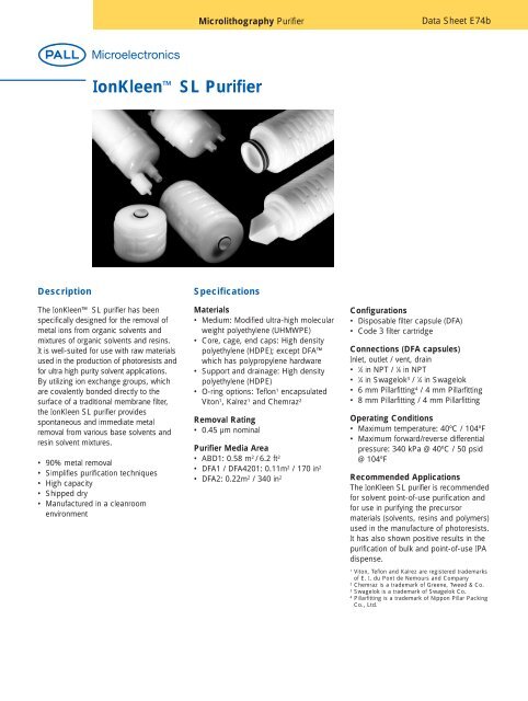 SL Purifier - Pall Corporation (PLL)