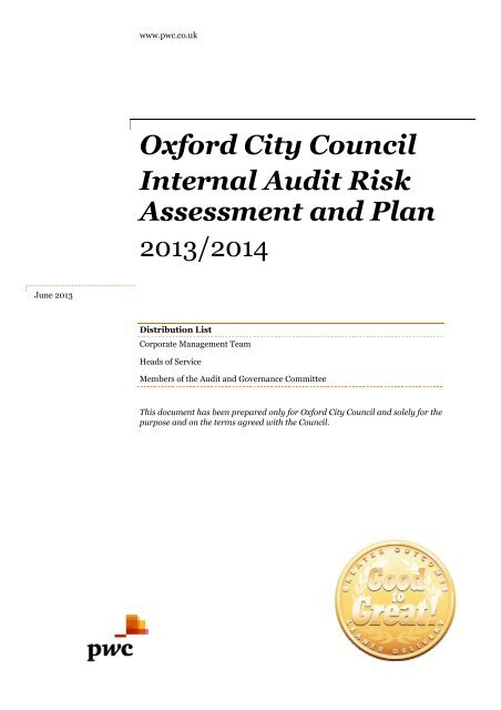 Internal Audit Plan 2013/14 - Pricewaterhousecoopers (PWC)