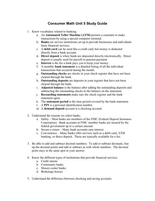 Consumer Math Unit 1 Study Guide