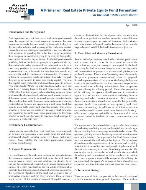 A Primer on Real Estate Private Equity Fund Formation