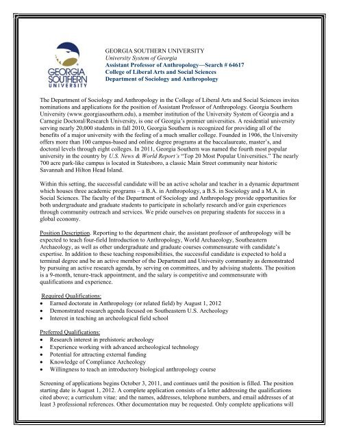 GEORGIA SOUTHERN UNIVERSITY University System of Georgia ...