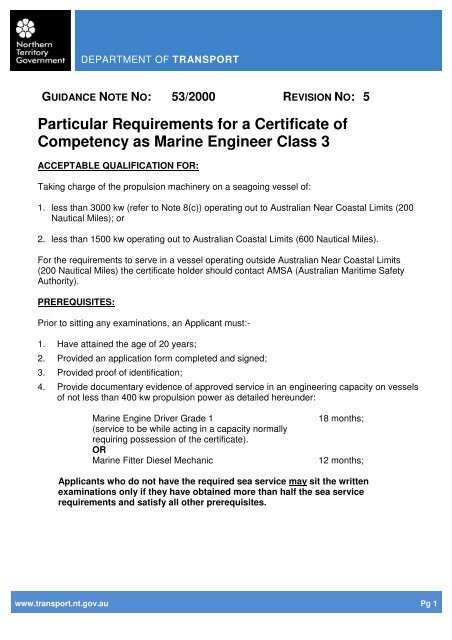 Particular Requirements for a Certificate of Competency as Marine ...