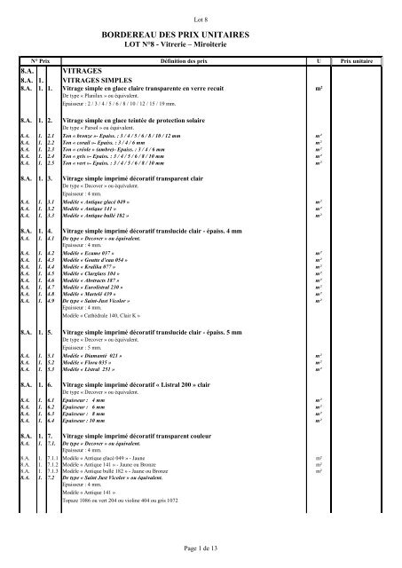 BORDEREAU DES PRIX UNITAIRES
