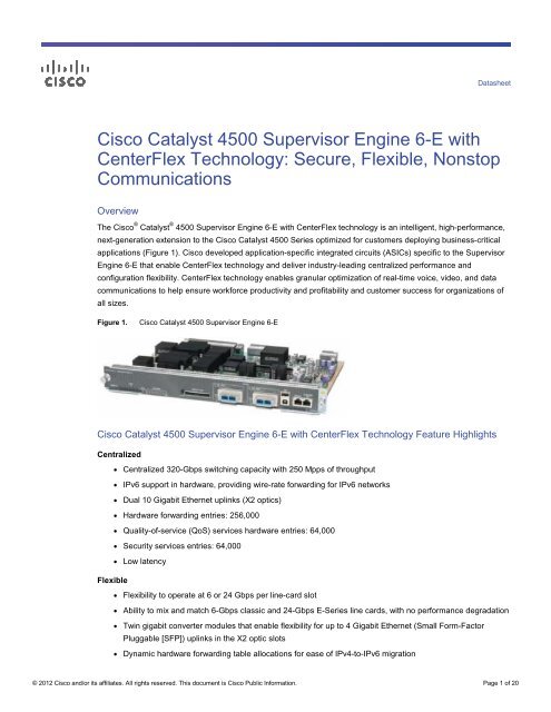 Cisco Catalyst 4500 Supervisor Engine 6-E with CenterFlex ...