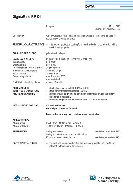 SigmaRine RP Oil - Sigma | coatings
