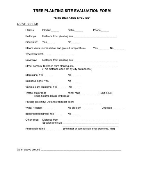 TREE PLANTING SITE EVALUATION FORM