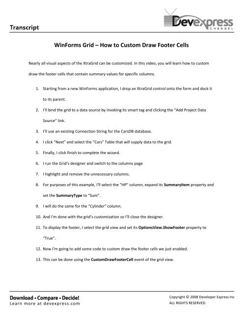 WinForms Grid â How to Custom Draw Footer Cells - DevExpress