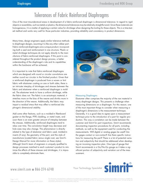 Tolerances of Fabric Reinforced Diaphragms - Simrit