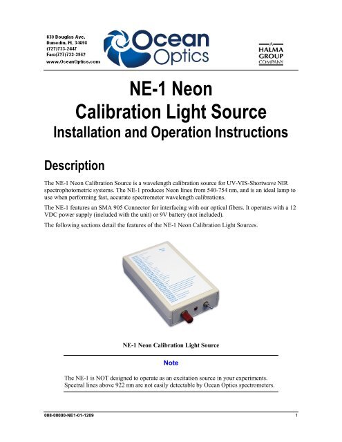 NE-1 Specifications - Ocean Optics