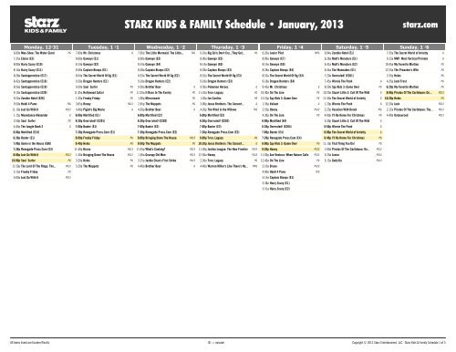 STARZ KIDS & FAMILY Schedule - January, 2013